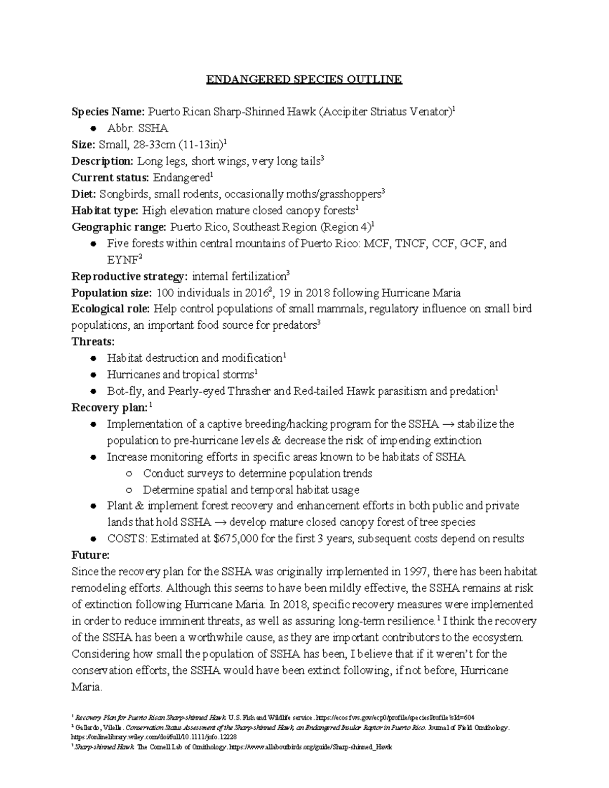 Endangered Species Assignment - ENDANGERED SPECIES OUTLINE Species Name ...