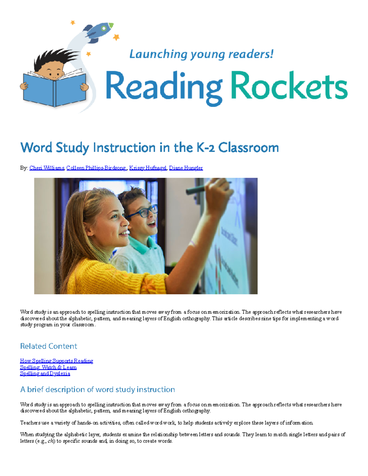 Word Study Instruction in the K-2 Classroom Reading Rockets - Word ...