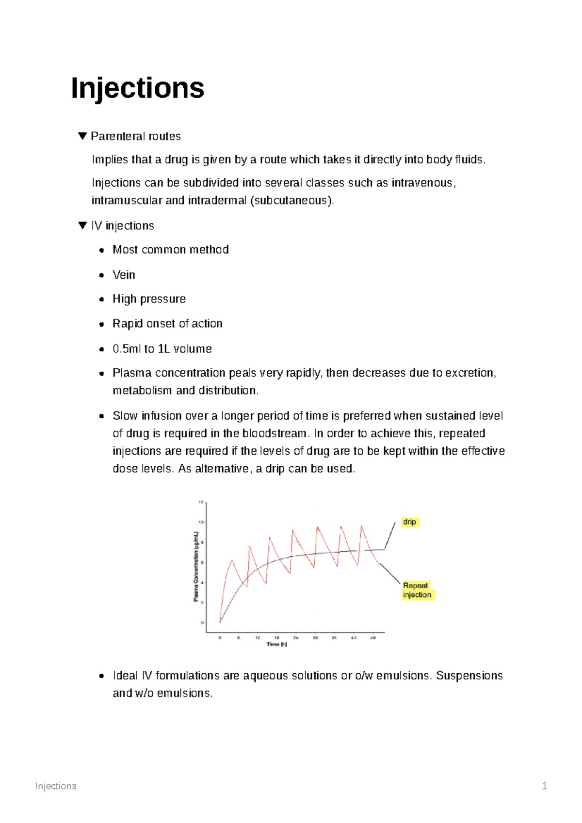Injections - notes - Injections Parenteral routes Implies that a drug ...