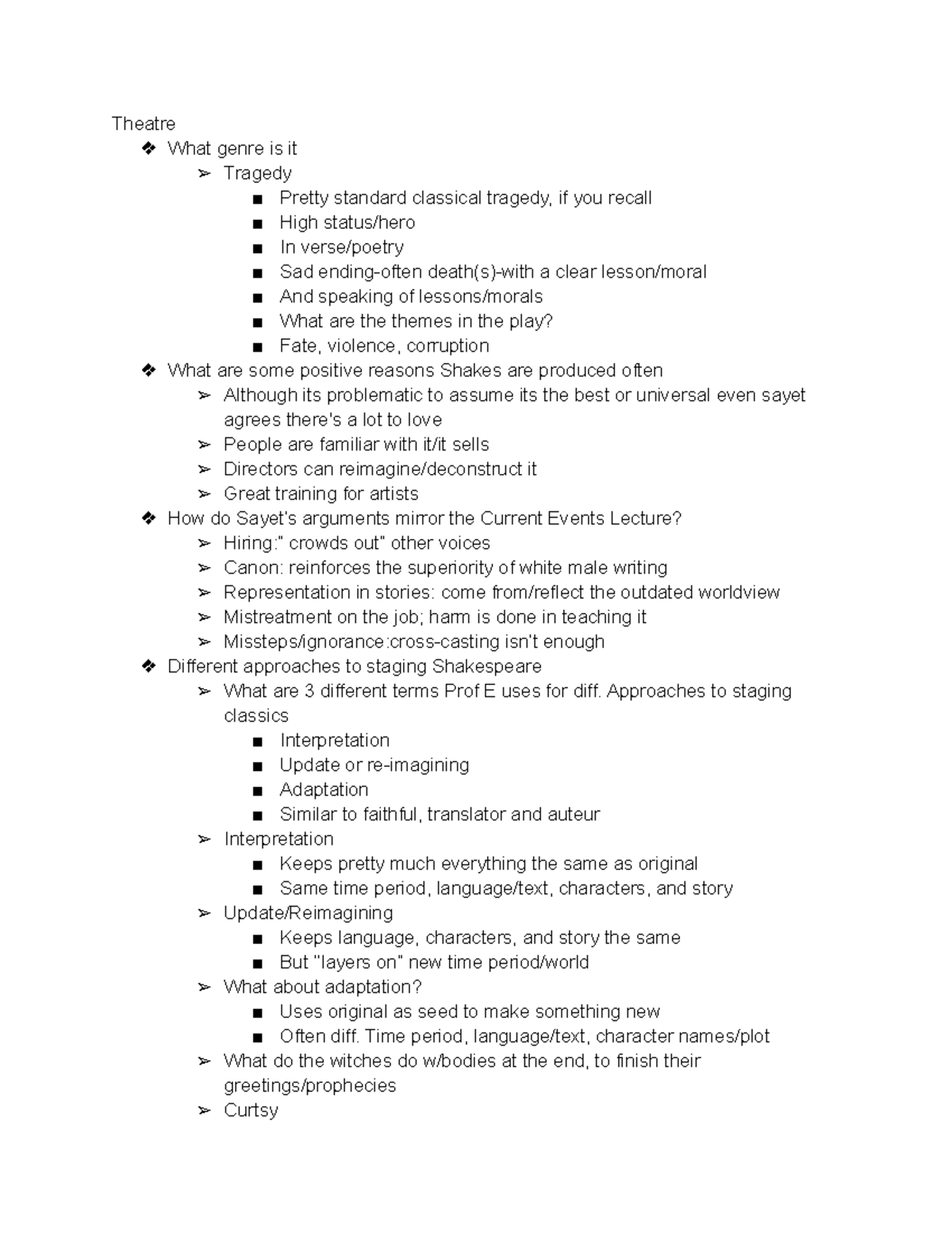 THEA 102-3 7 2023 - lecture notes - Theatre What genre is it Tragedy ...