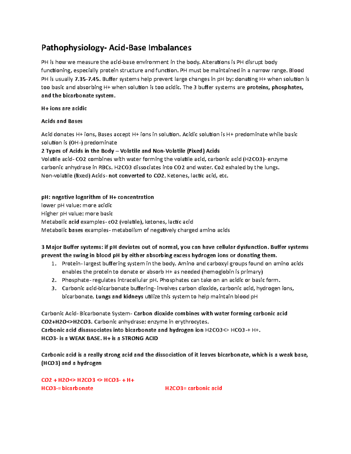 Patho-Acid Base 2 - Lecture Notes- Ms. Kummer - Pathophysiology- Acid ...