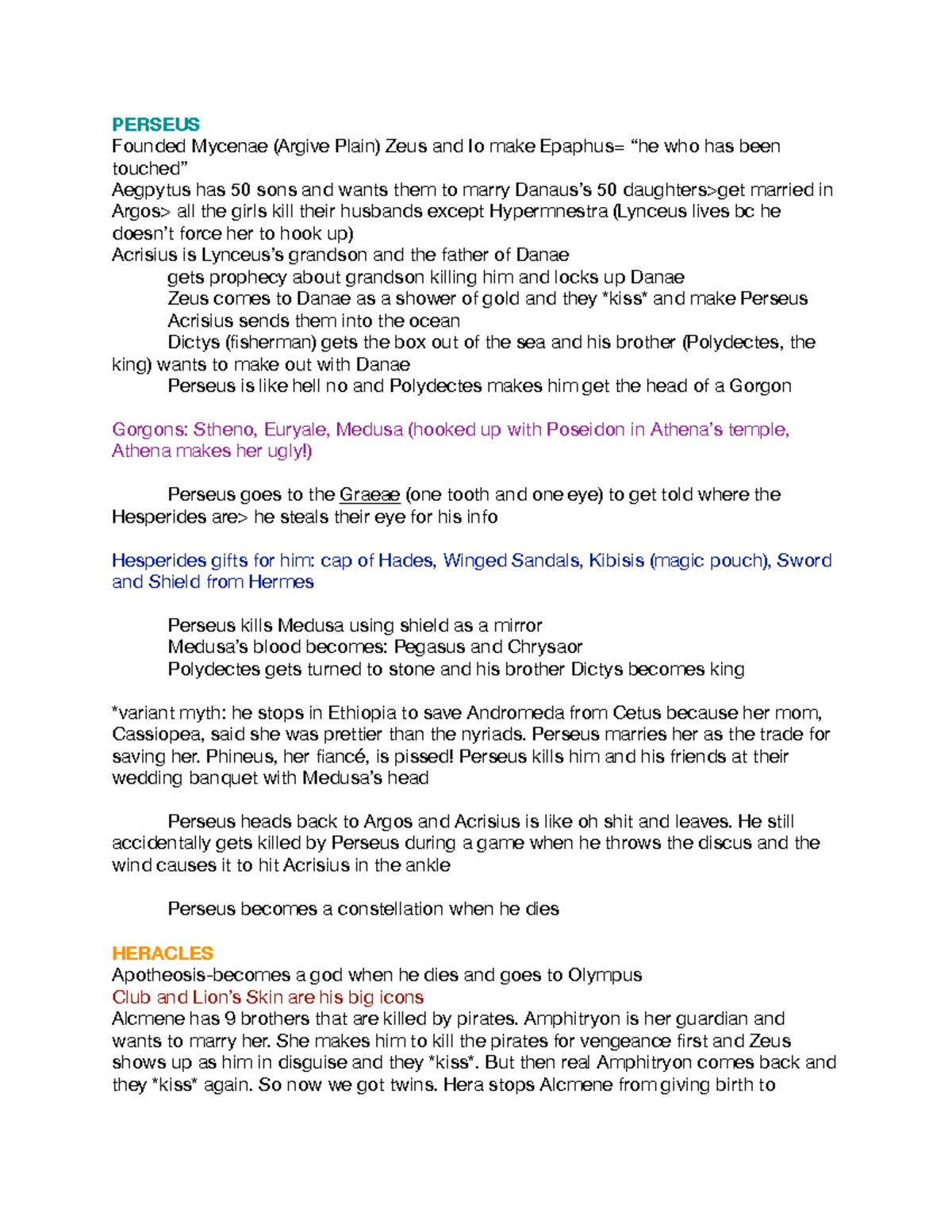 Perseus, Hercules, Theseus - PERSEUS Founded Mycenae (Argive Plain ...