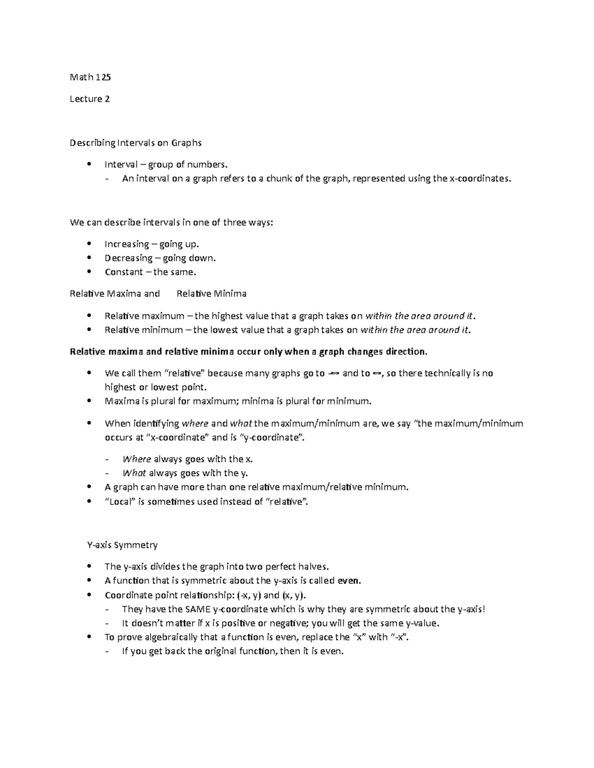 Math 125 Lecture 2 - Math 125 Lecture 2 Describing Intervals on Graphs ...