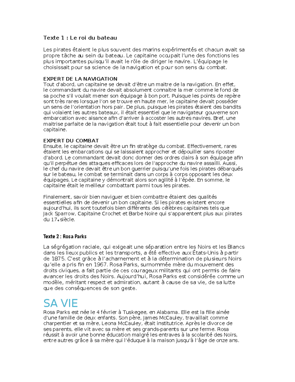 Exemples textes descriptifs - Texte 1 : Le roi du bateau Les pirates ...