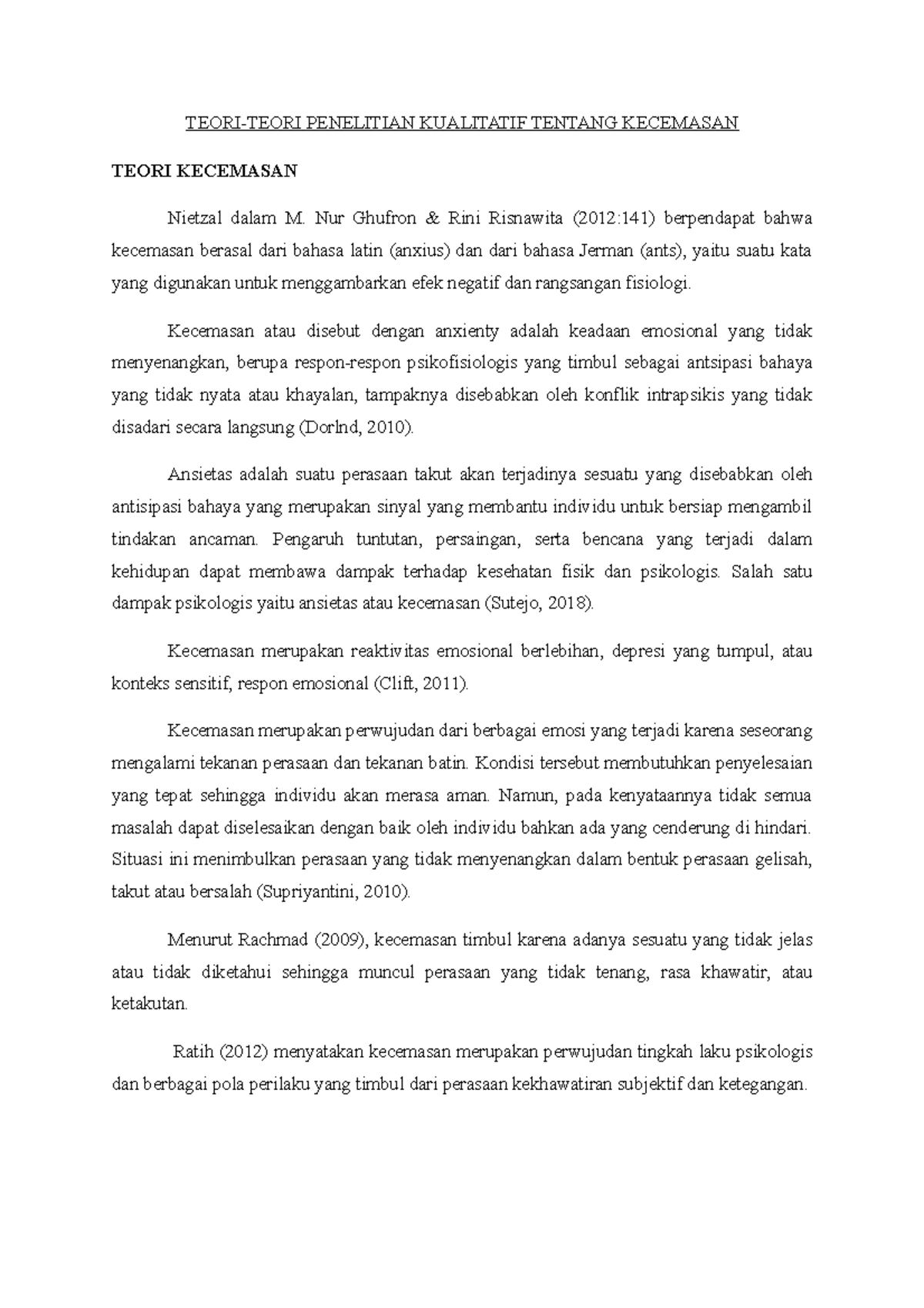 Teori Riset TTG Kecemasan - TEORI-TEORI PENELITIAN KUALITATIF TENTANG ...