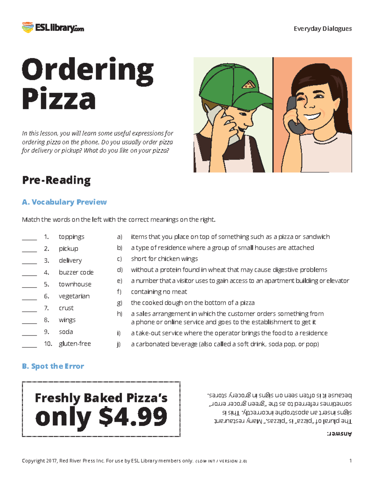 76 Ordering-Pizza US - ingles - Everyday Dialogues A. Vocabulary ...