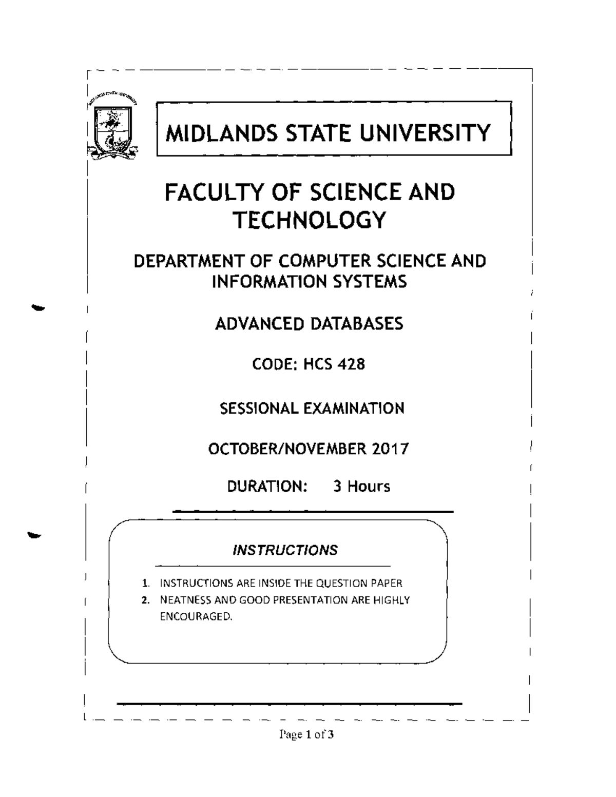 HCS428 NOV 2017 - work - Information Systems - Studocu