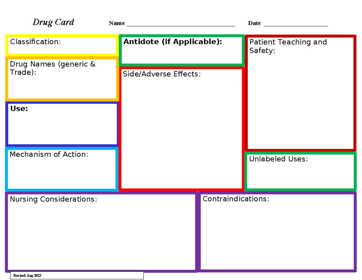 NSG124 Drug Card New template Aug 2023 - NUR 1140C - Drug Card Name ...