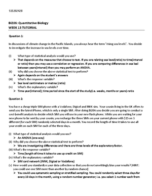 BI206 Tutorial 7 - BI206: Quantitative Biology TUTORIAL 7 Be sure to ...