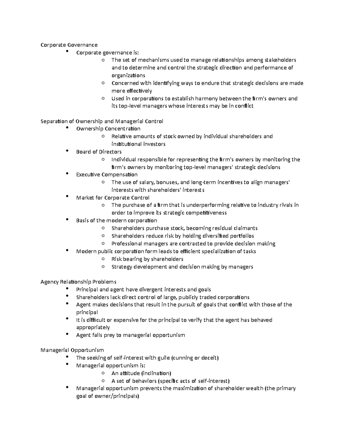 Mgmt 493 - Chapter 10 - Lecture notes 10 - Corporate Governance ...