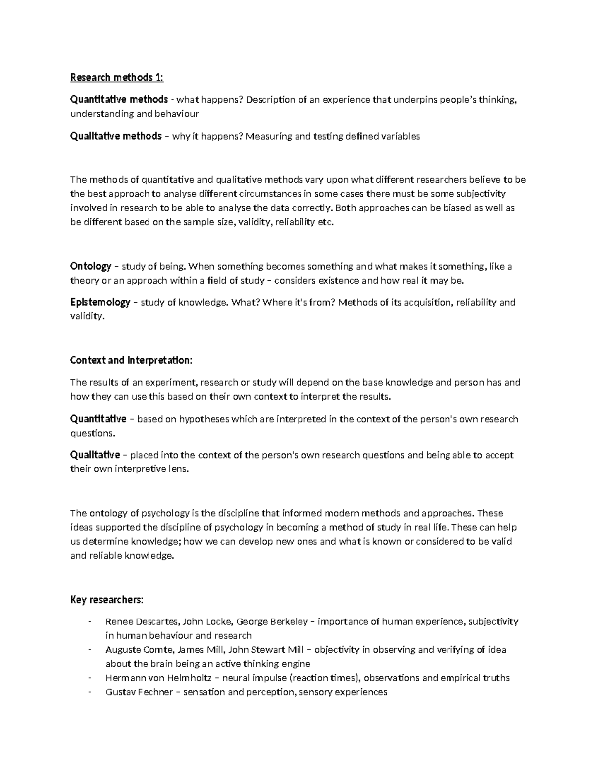 Research methods Lecture 1 - Research methods 1: Quantitative methods - what happens ...