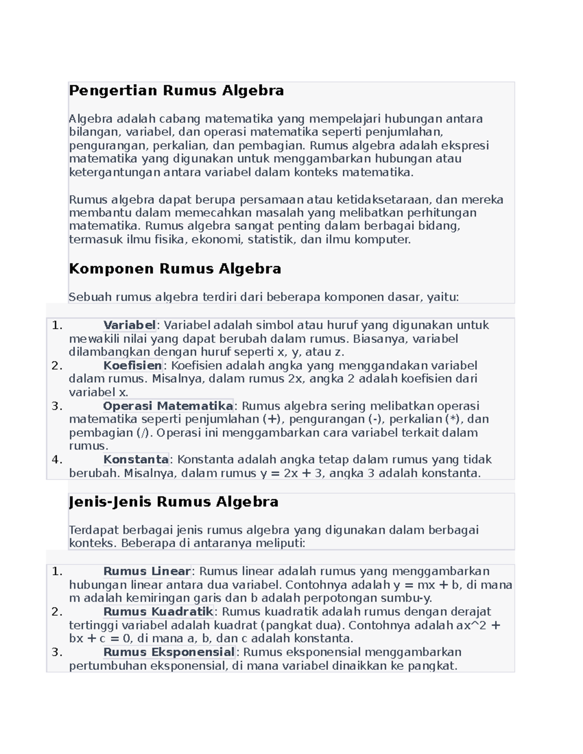 Pengertian Rumus Algebra - Pengertian Rumus Algebra Algebra adalah ...