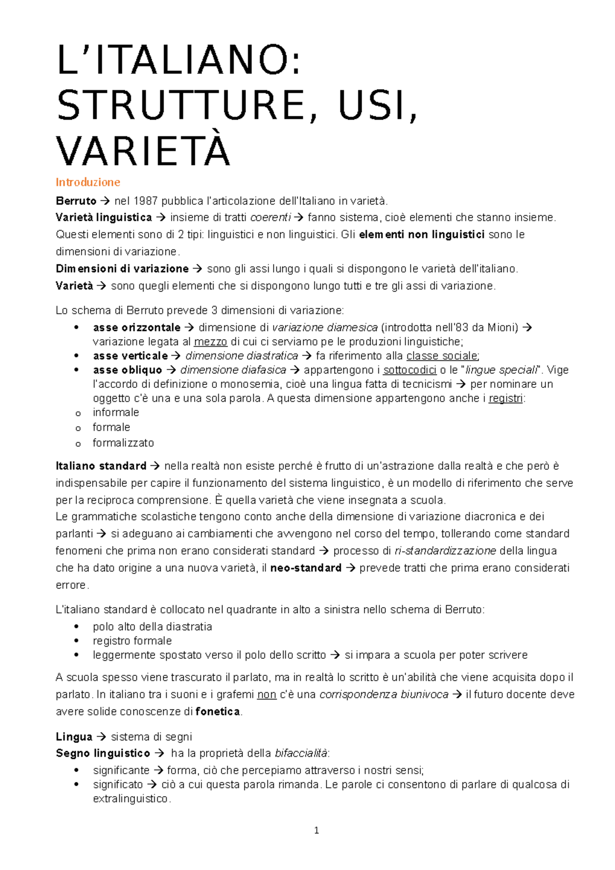 L'italiano - strutture usi e varietà - L’ITALIANO: STRUTTURE, USI, VARIETÀ Introduzione Berruto ...