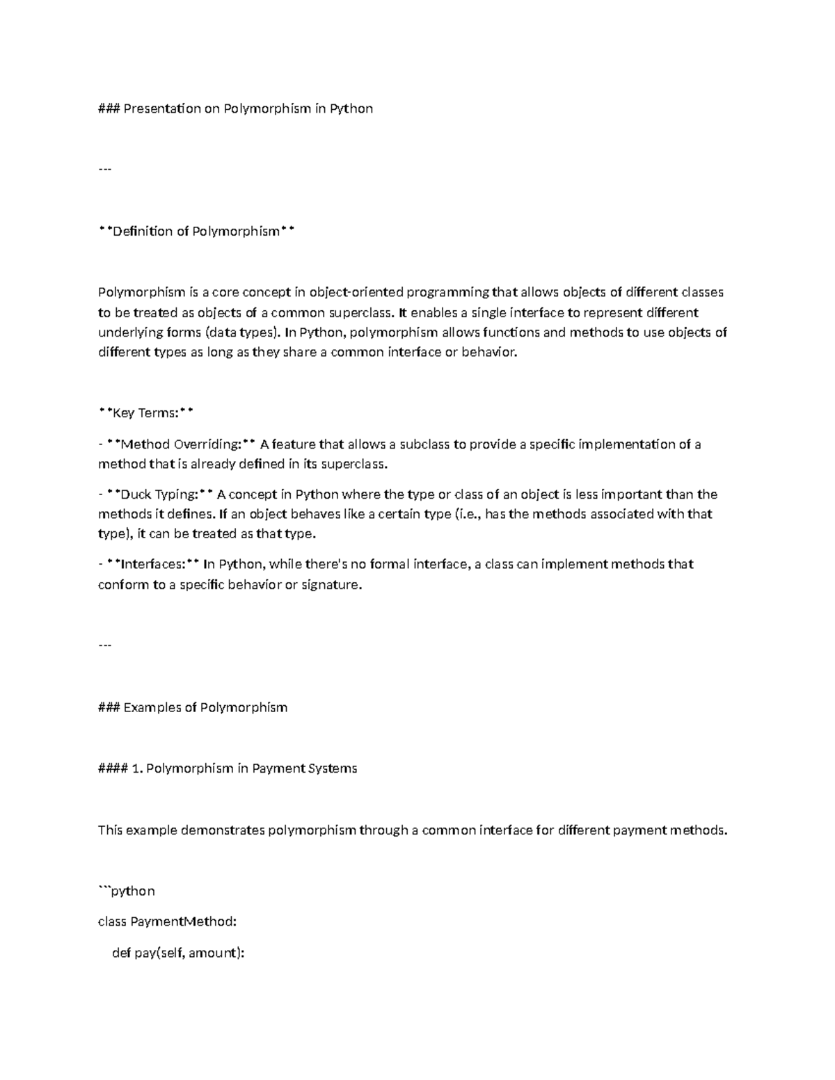 Presentation on Polymorphism in Python - Presentation on Polymorphism in Python Definition of ...