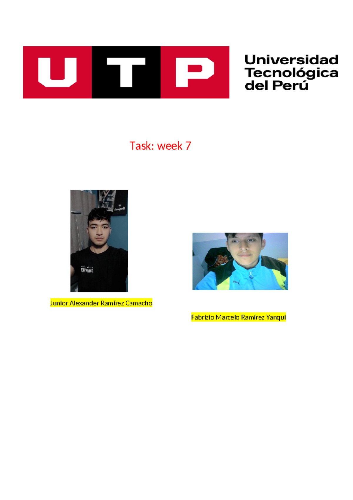 Ingles sem 2 - Espero le sirva - Task: week 7 Junior Alexander Ramírez ...