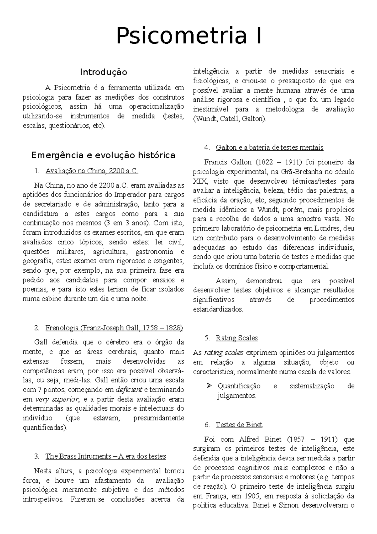 Psicometria I - resumos - Psicometria I Introdução A Psicometria é a ...