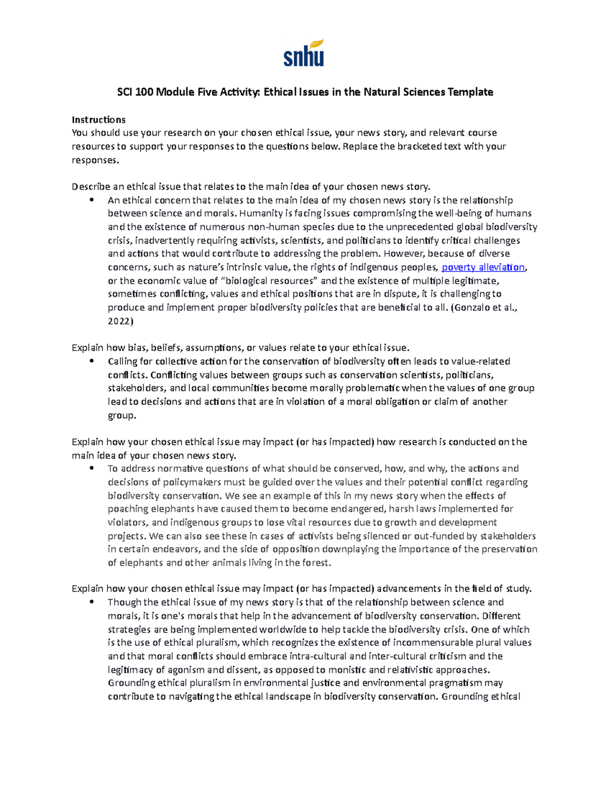 SCI 100 Module Five Activity Template - SCI 100 Module Five Activity: Ethical Issues in the ...