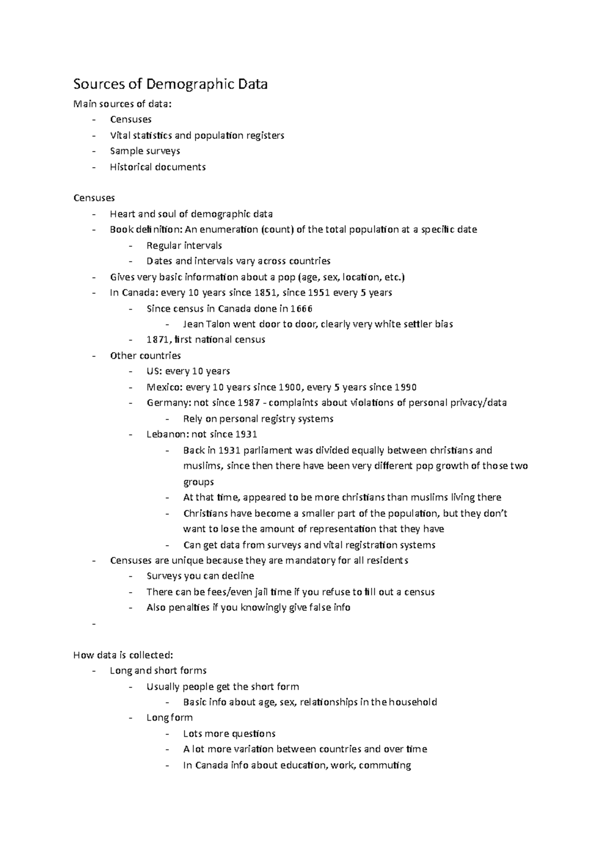 SOCI 234 - Sources of Demographic Data - Brauner-Otto - Sources of ...