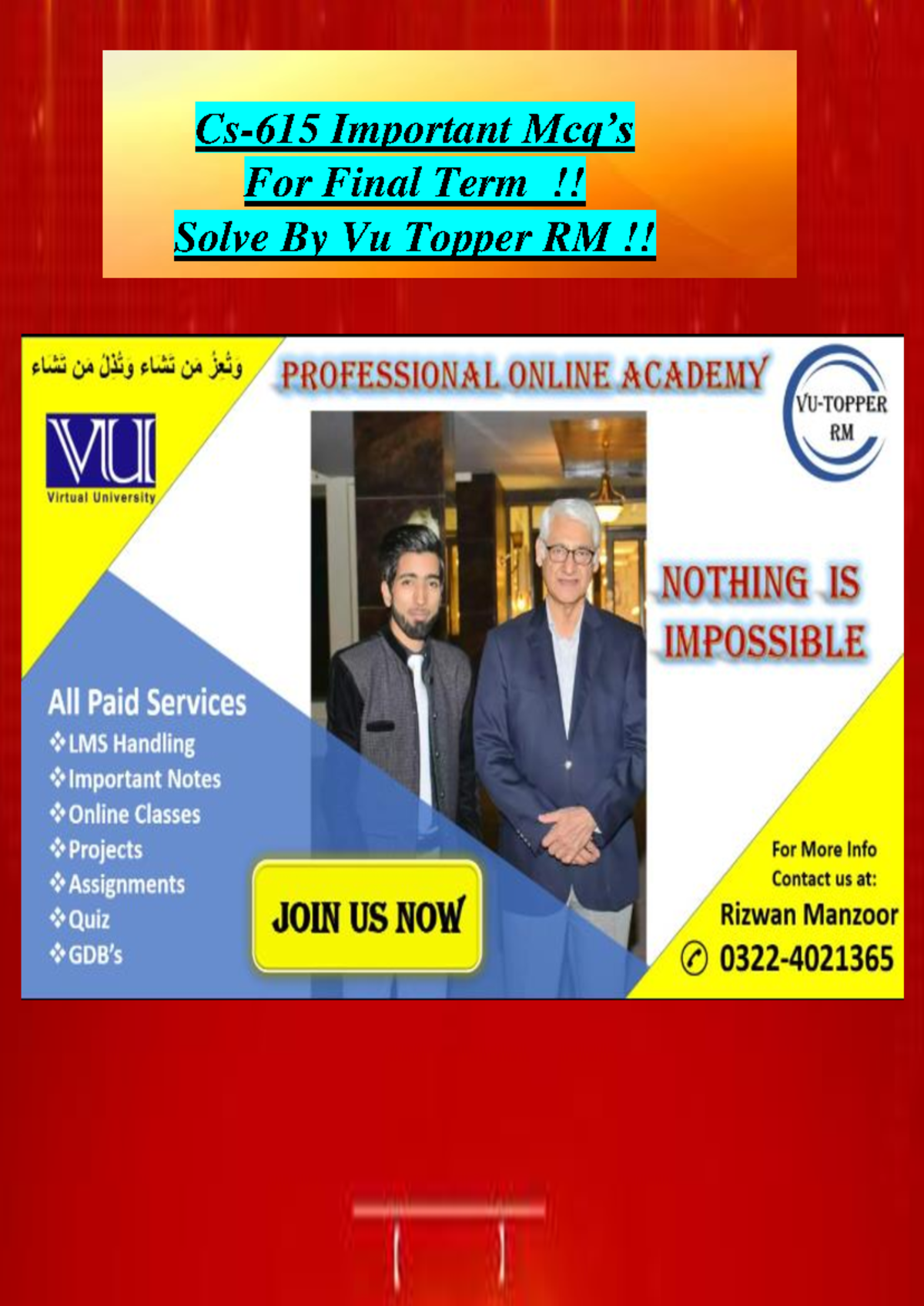 Cs615 Solved Mcq's For Final Term By Vu Topper RM - Cs-615 Important Mcq’s For Final Term ...
