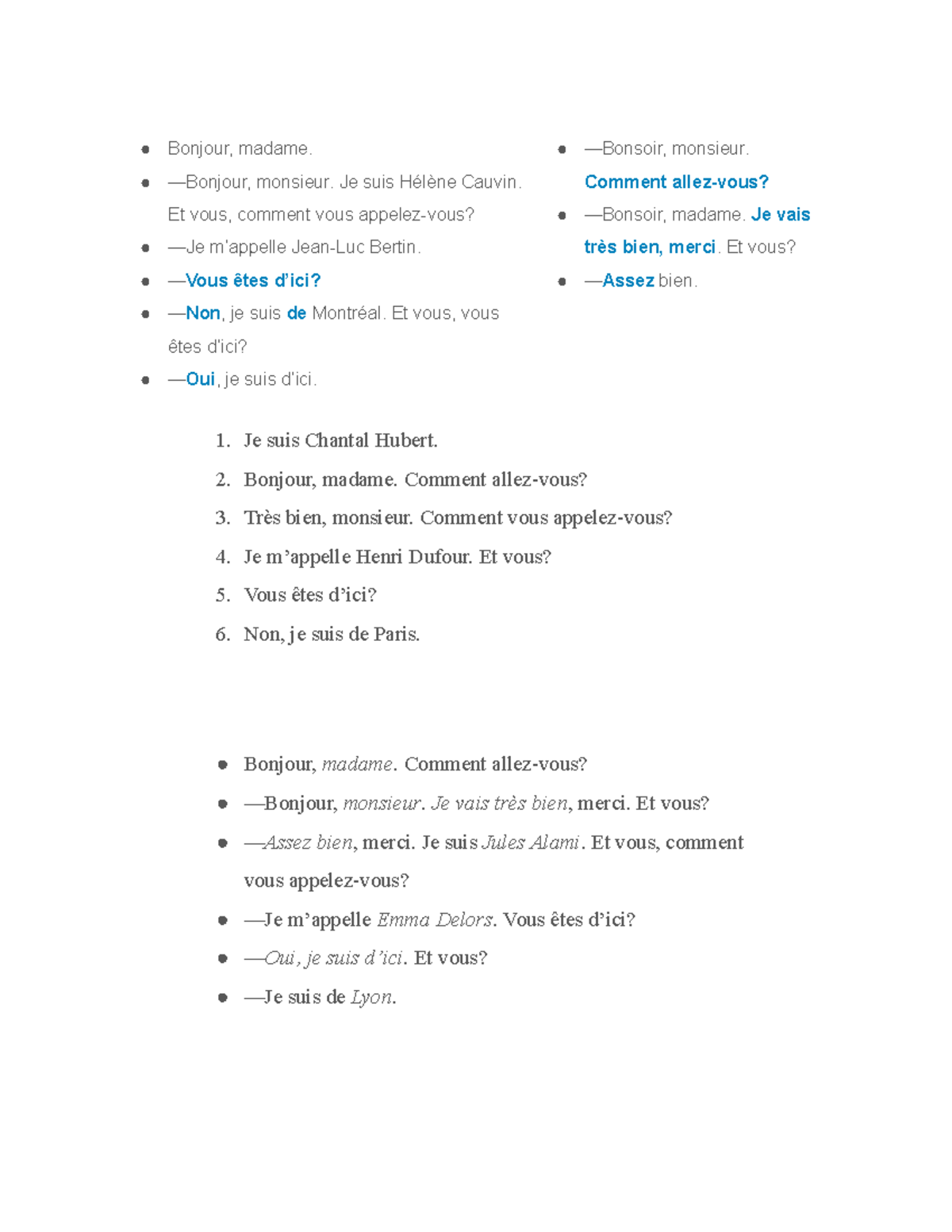 French practice - Google Docs - Bonjour, madame. —Bonjour, monsieur. Je ...