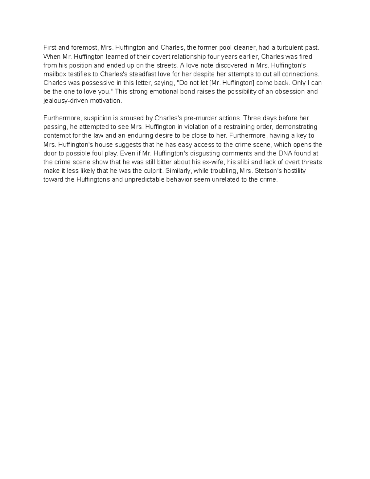 Textual Analysis - Who Killed Mrs. Huffington? - First and foremost ...