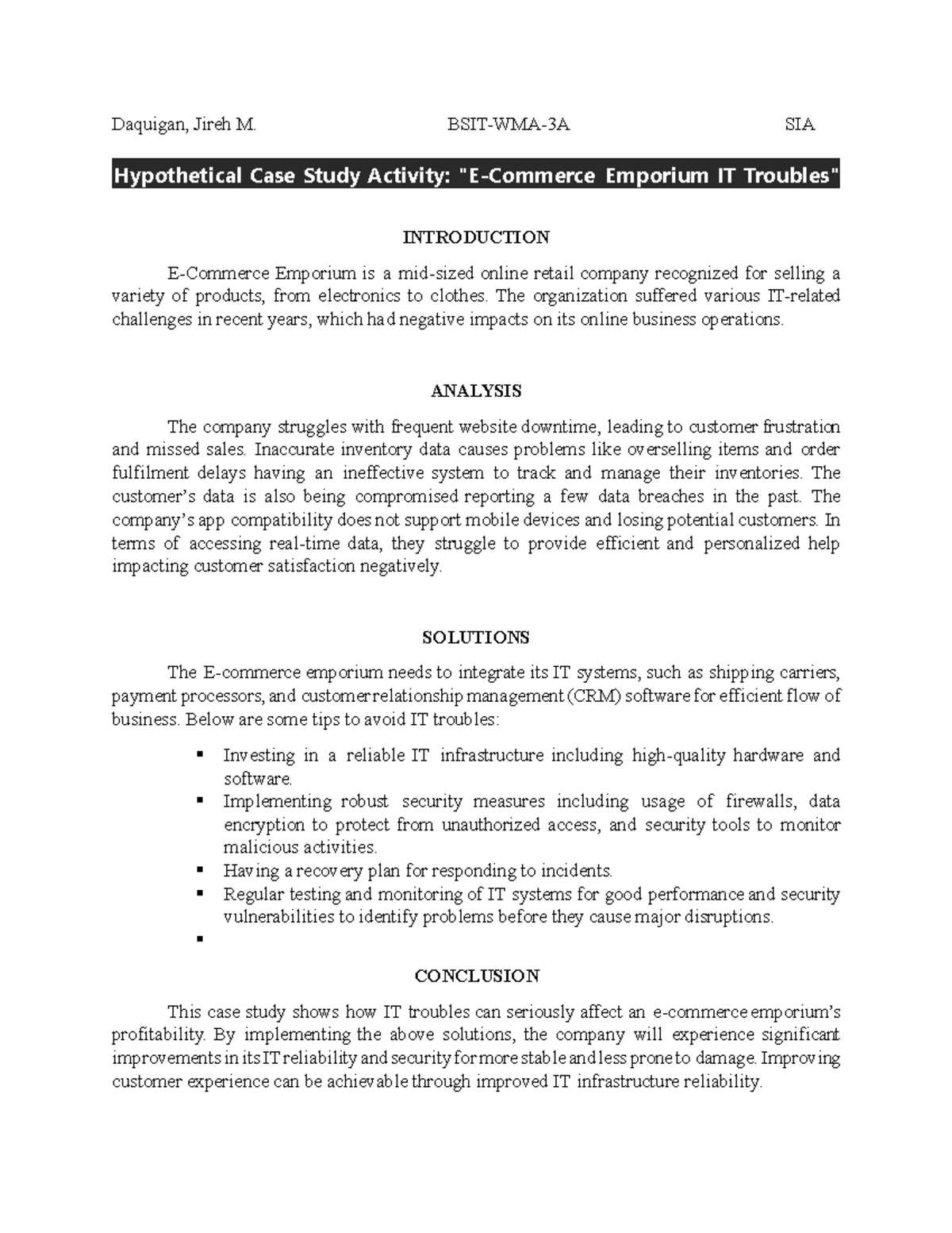 Hypothetical Case Study: "E-Commerce Emporium IT Troubles - Daquigan ...