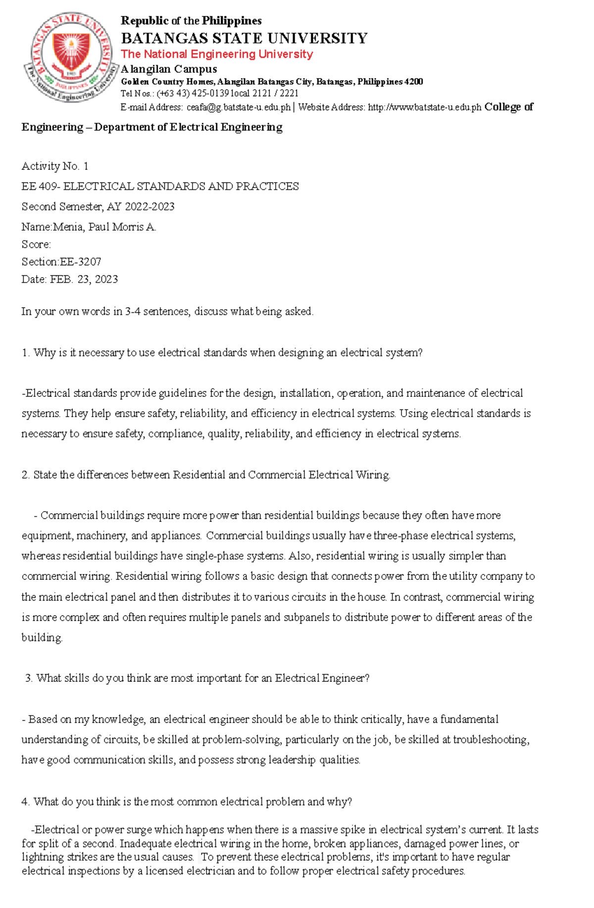 Activity No. 1 Menia - haha - Republic of the Philippines BATANGAS ...