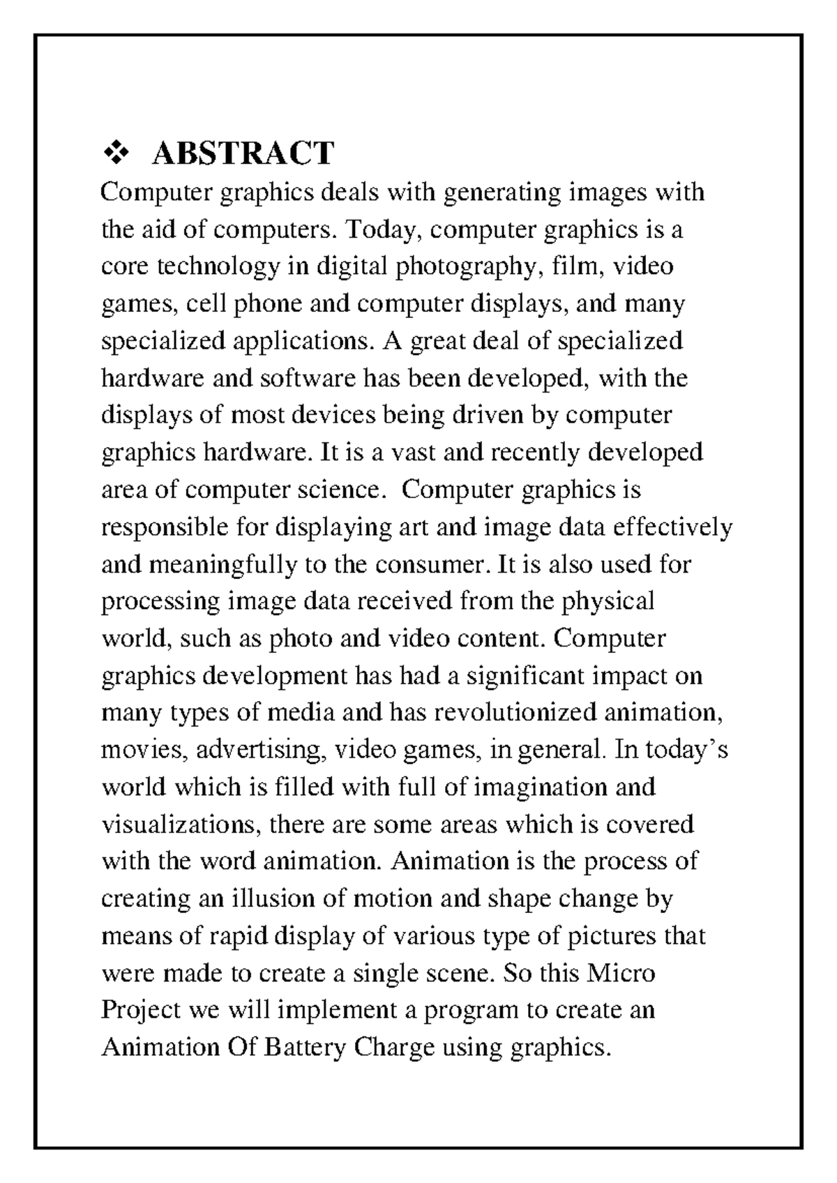 CGR. Microproject Final - ABSTRACT Computer graphics deals with ...