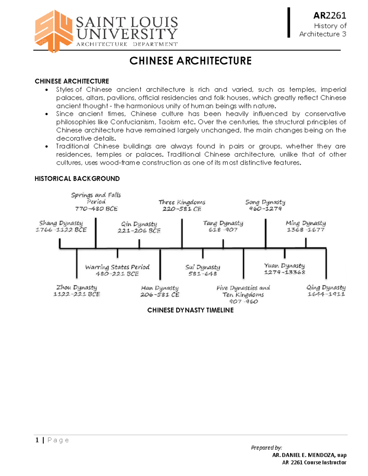 Oriental Architecture - History of Architecture 3 1 | P a g e Prepared by: AR. DANIEL E. MENDOZA ...