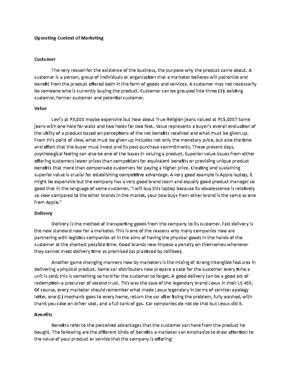 Operating Context of Marketing - Operating Context of Marketing ...