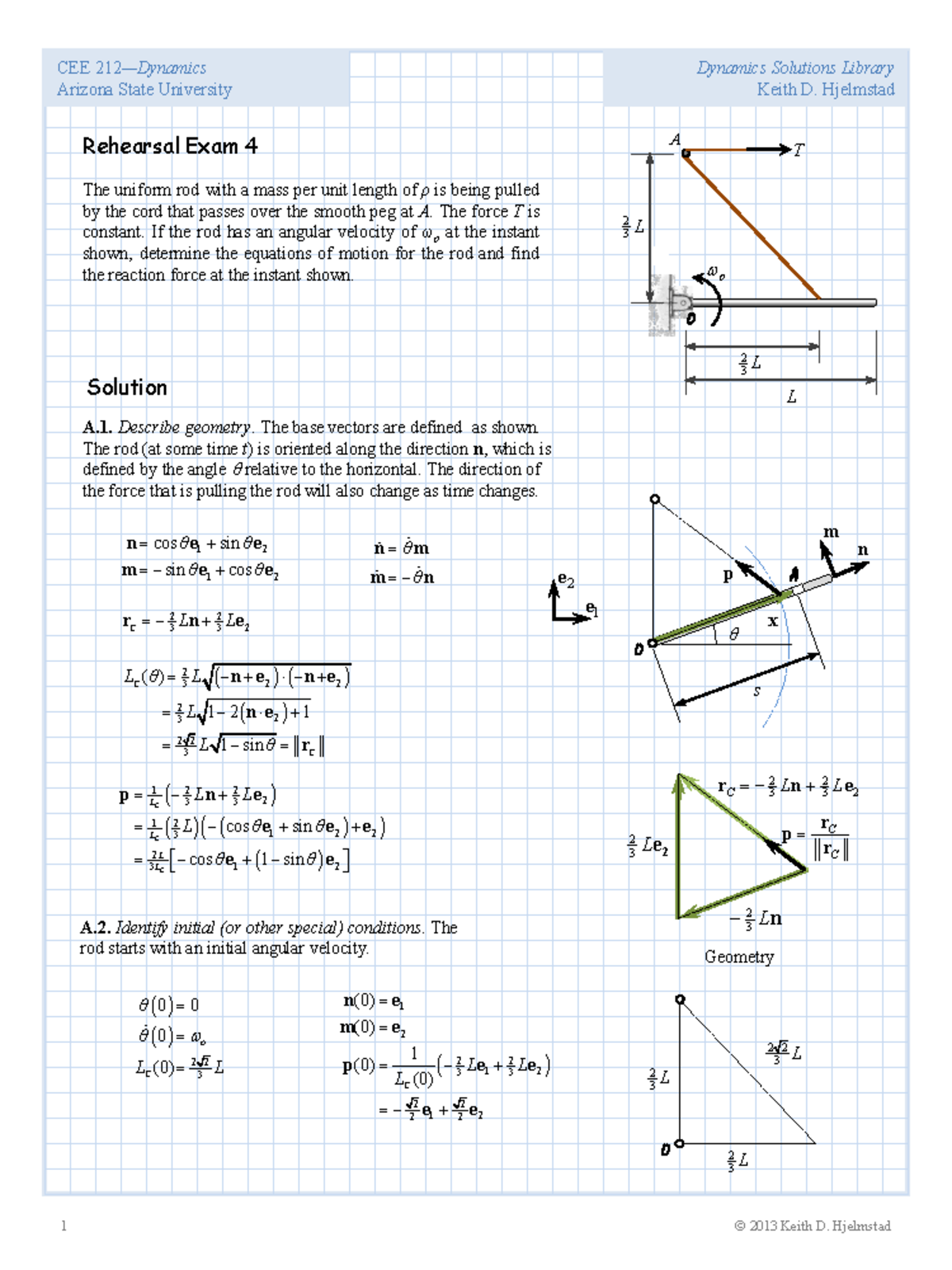RE 2 solution 3 cee 212 - CEE 212 —Dynamics Arizona State University ...