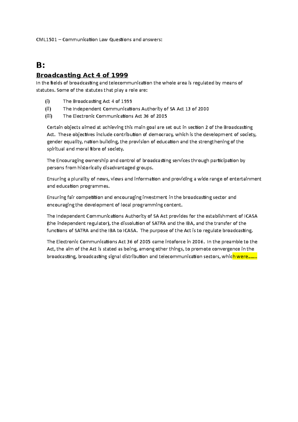 Exam prep CML1501 - Laws and application examples - CML1501 ...