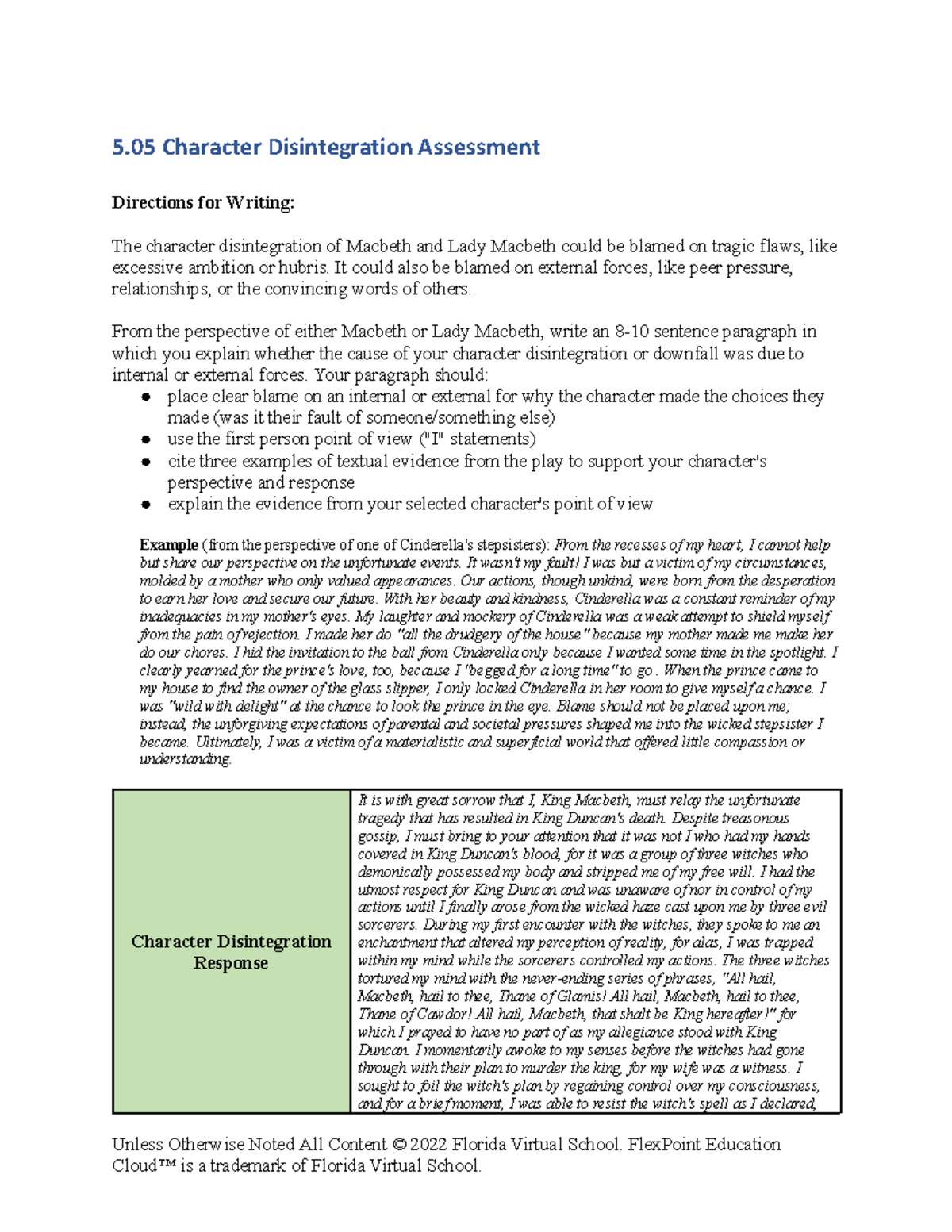 Copy of 5.05 Character Disintegration Assessment & Rubric - 5 Character ...