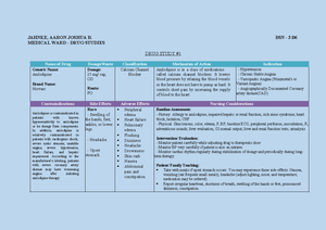 DRUG Study Medward - JAHNKE, AARON JOSHUA B. BSN - 3 B MEDICAL WARD ...