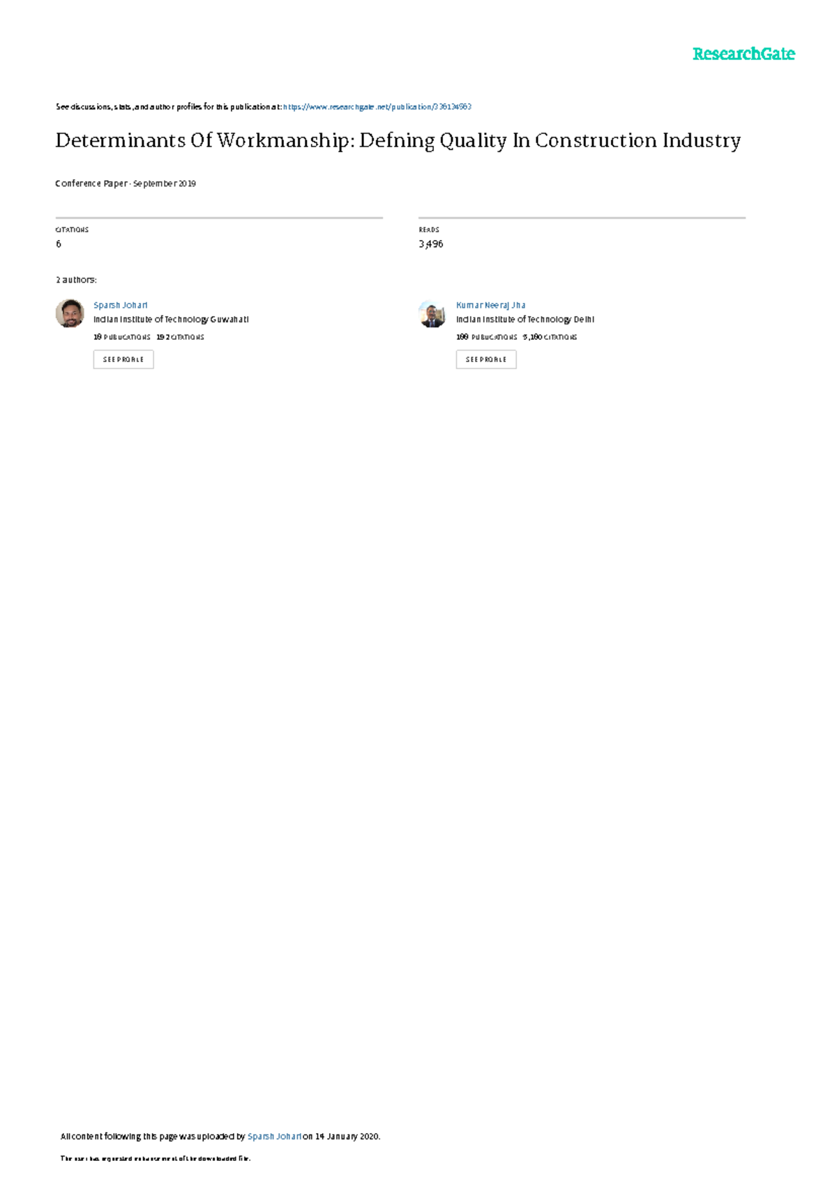 Determinants Of Workmanship Defning Quality In Construction Industry ...