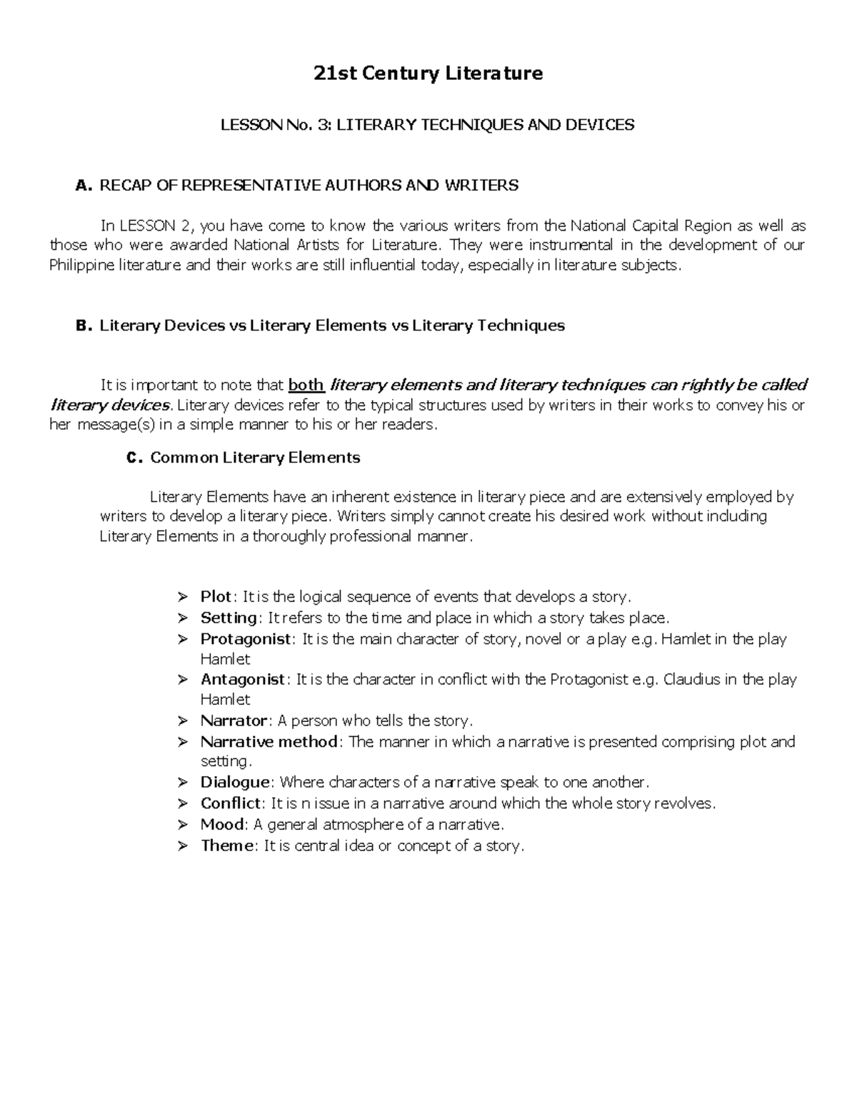 21st Century Literature - Lesson 3 - 21st Century Literature LESSON No ...