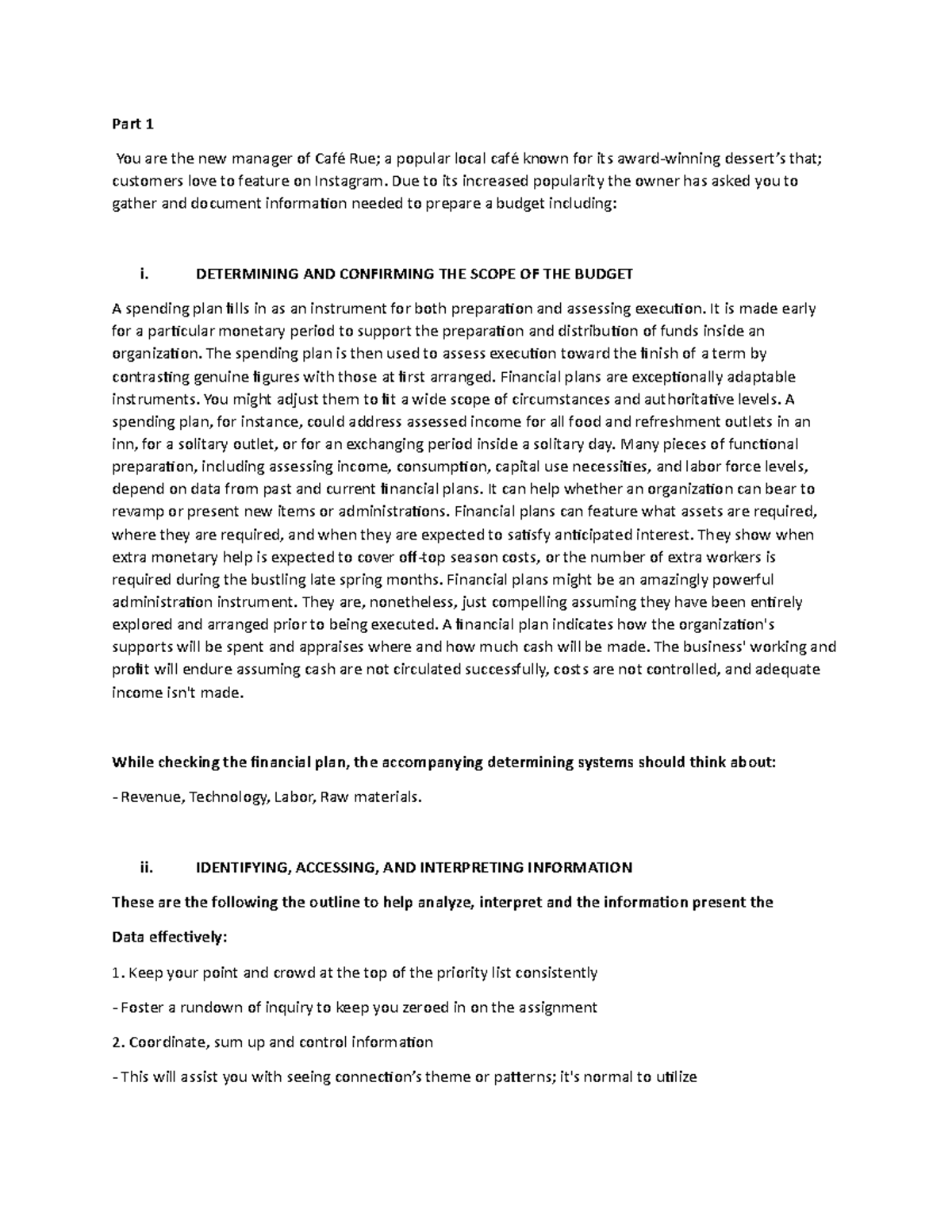 Proj a (Budget Monitoring and Preparation) - Part 1 You are the new ...