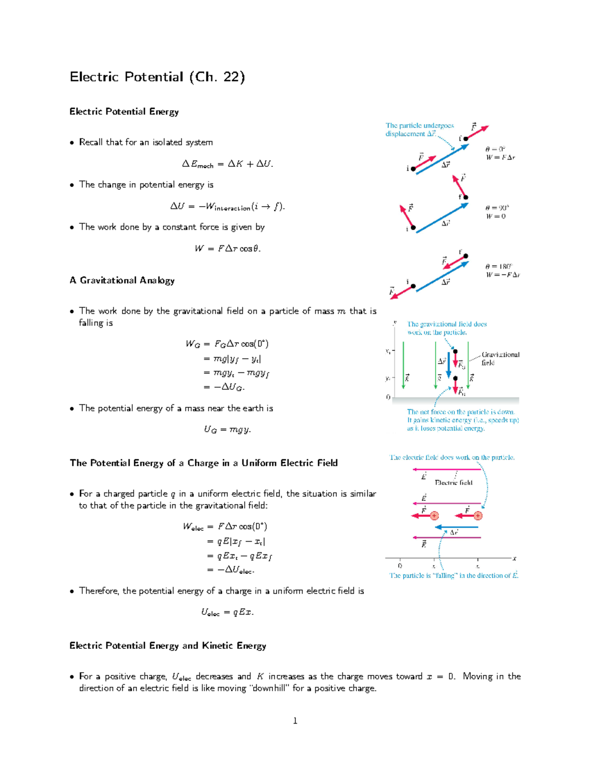 Ch22 notes - Electric Potential (Ch. 22) Electric Potential Energy ...