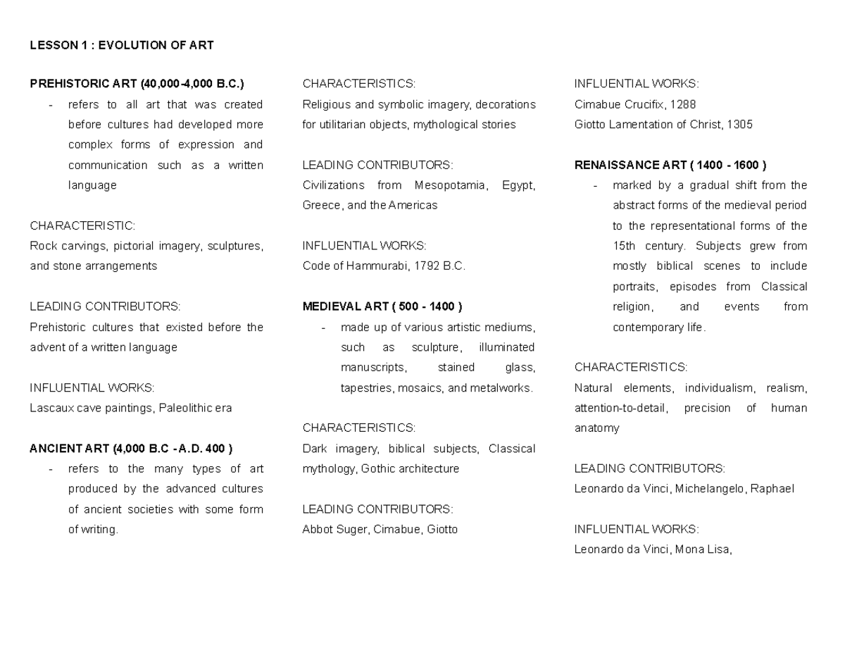 ARTS Appreciation Lesson 1 - PREHISTORIC ART (40,000-4,000 B.) refers ...