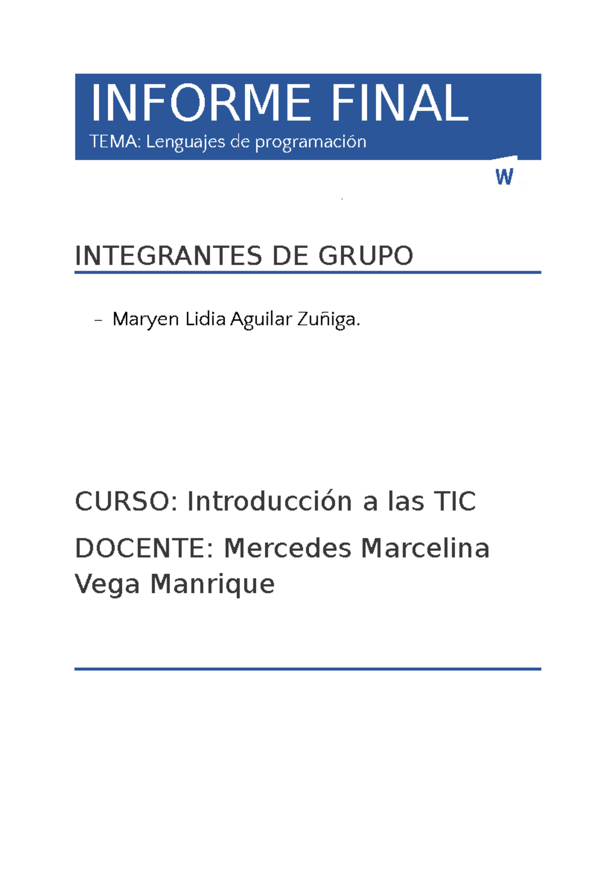 Informe Final No1, modelo de presentación del informe - INFORME FINAL ...
