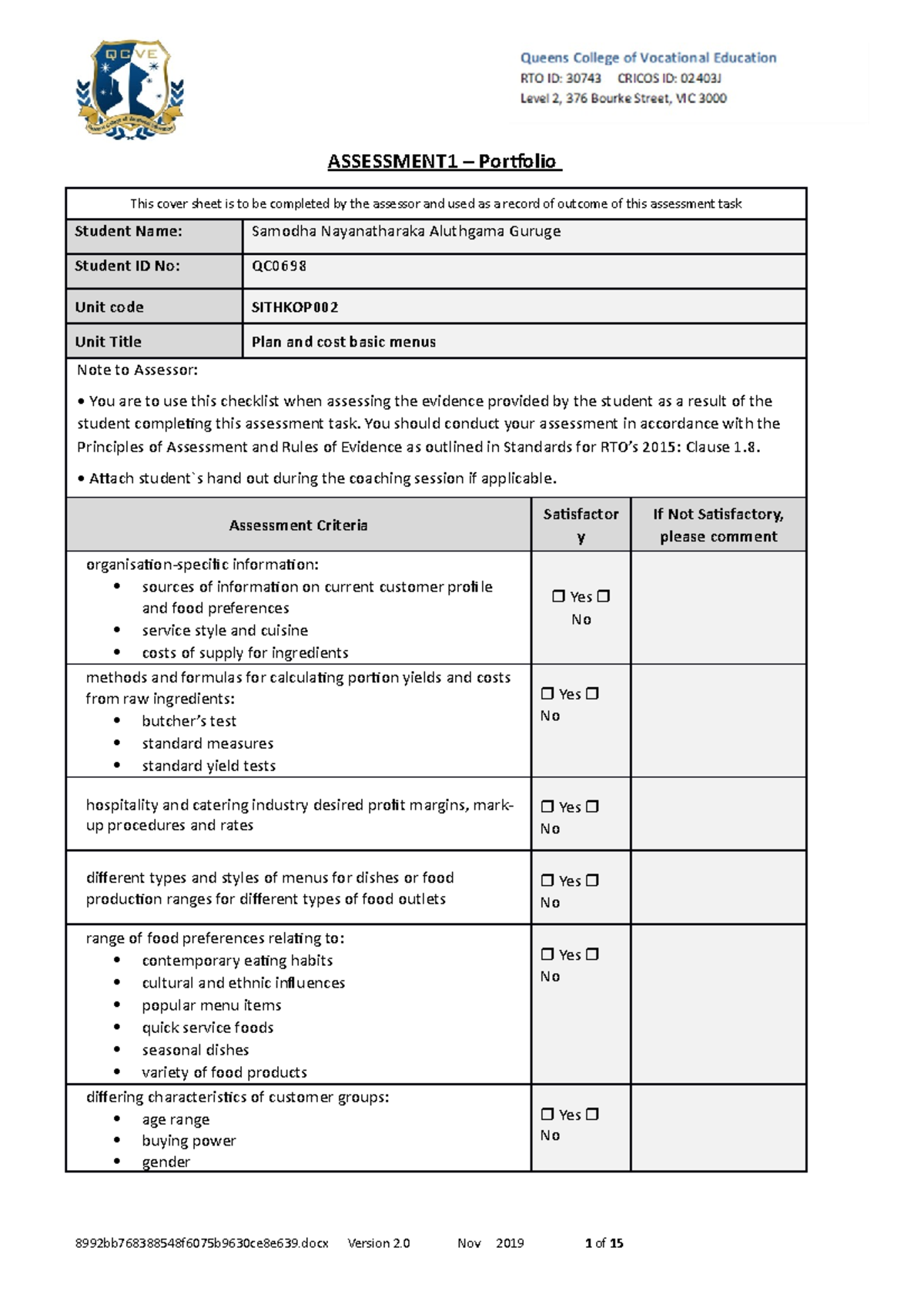Assessment 1 Sithkop 002 Plan and cost basic menus - ASSESSMENT1 ...