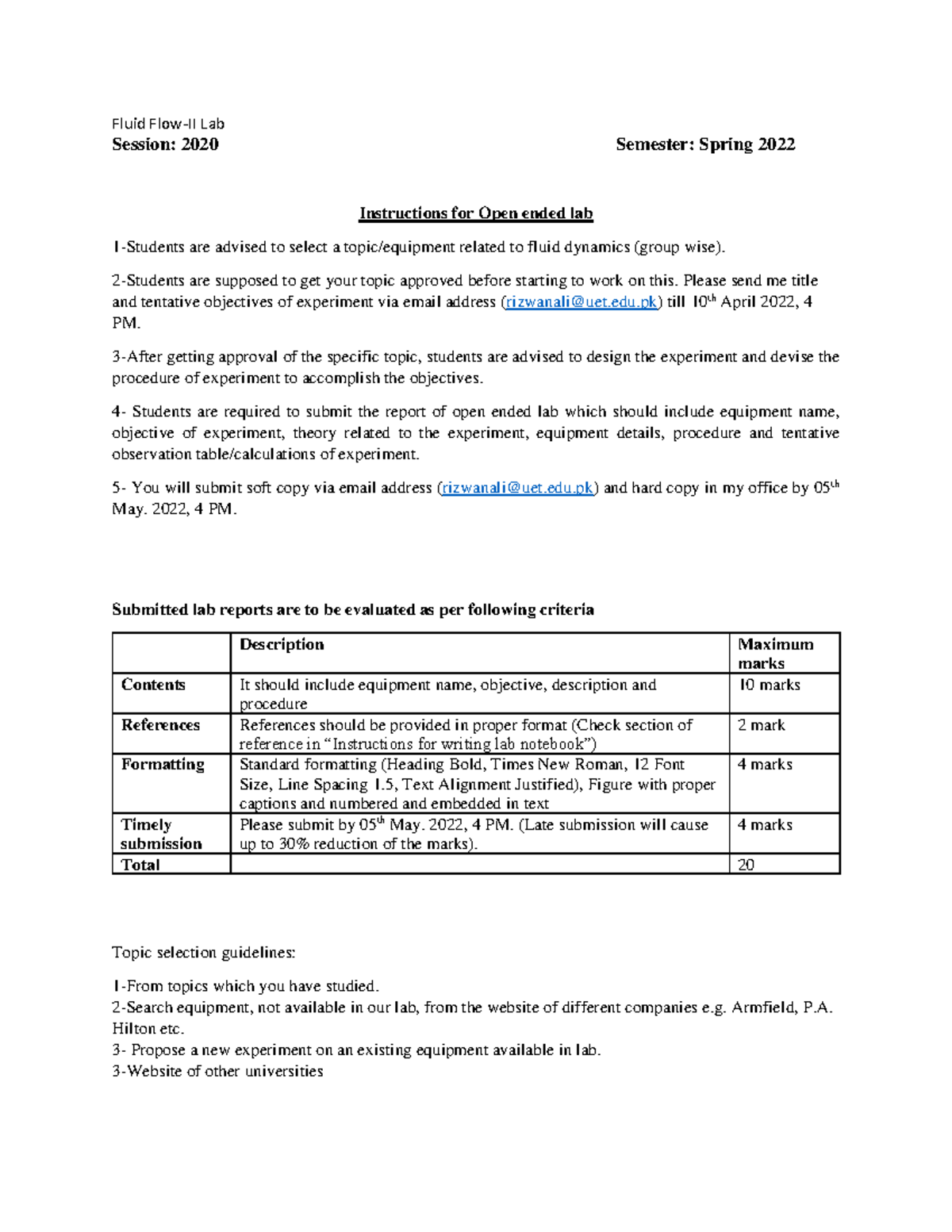 Open ended lab Instructions for make the manual - Fluid Flow-II L ab ...