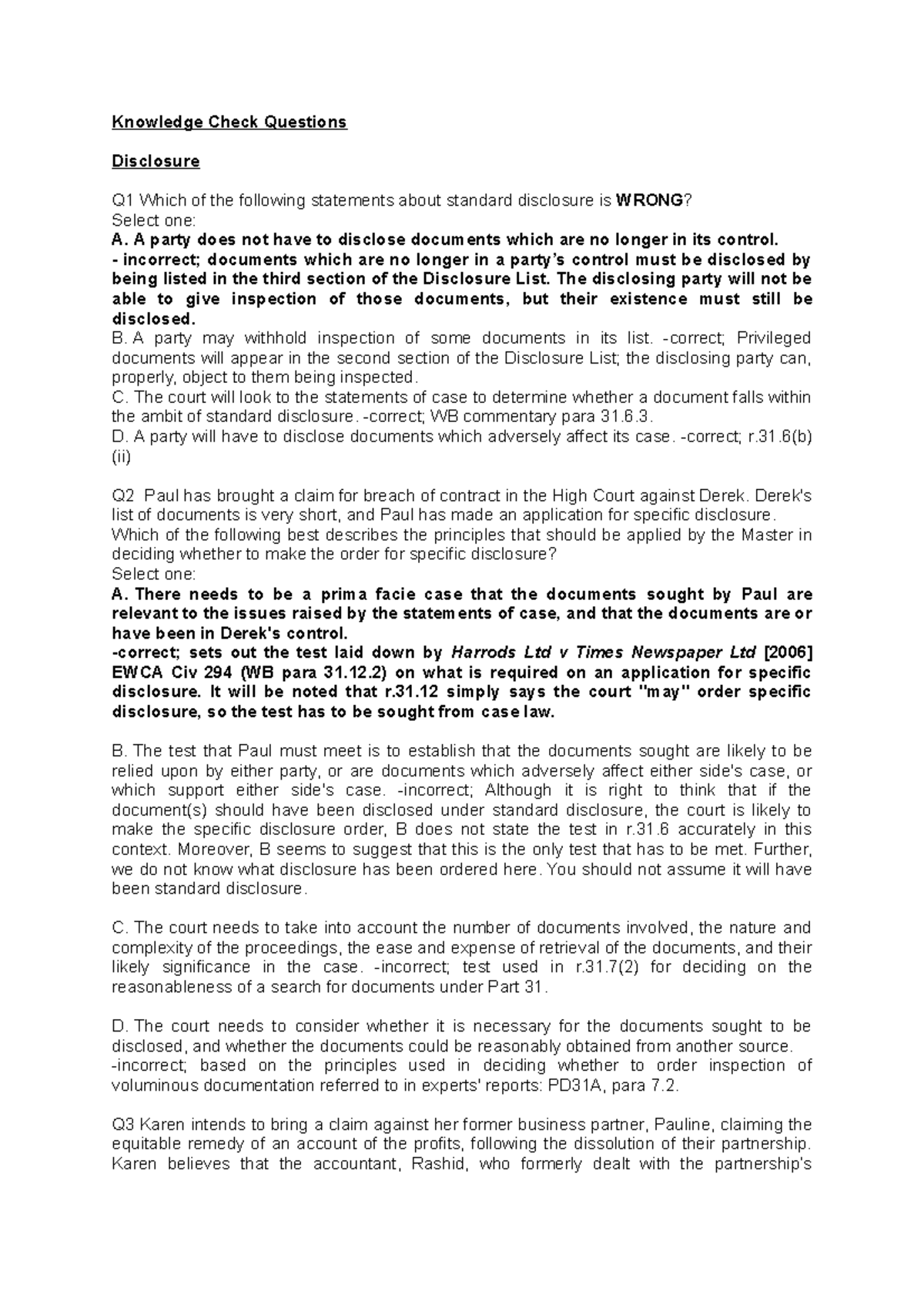 MCQ Questions -Disclosure and Privilege - Knowledge Check Questions ...