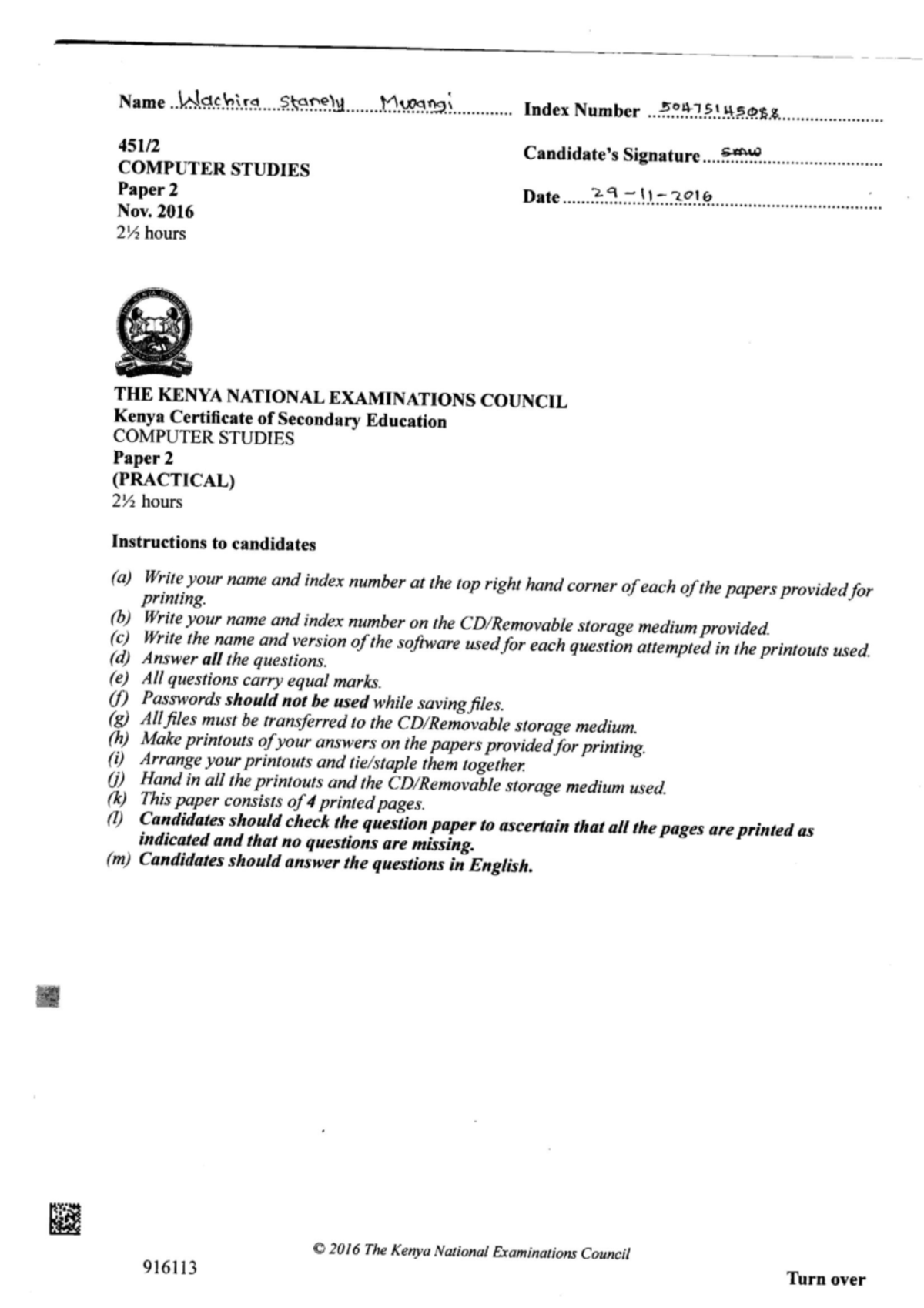 2016 KCSE Computer PP2 - PRACTICAL - information and communication ...