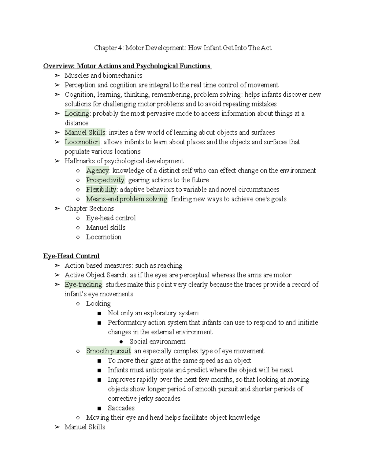 Slater Lewis Chapter 4 - lecture notes - Chapter 4: Motor Development ...