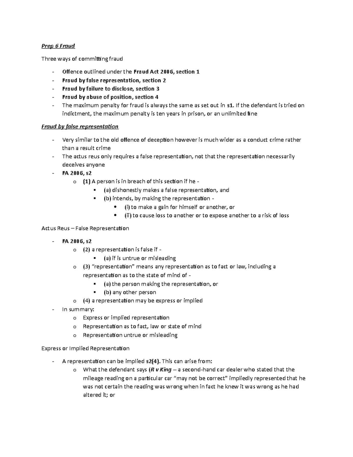 Prep 6 Fraud - All notes required for a Distinction - Prep 6 Fraud ...