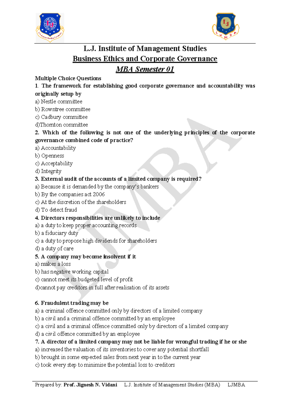 Becg mcqs with answers - L. Institute of Management Studies Business ...