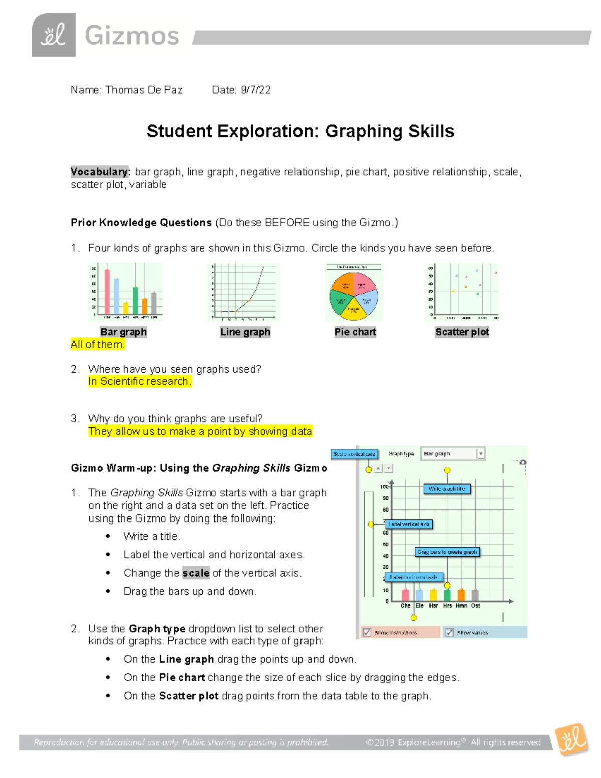 Graphing Skills SE - Physical Science assigment - Name: Thomas De Paz ...