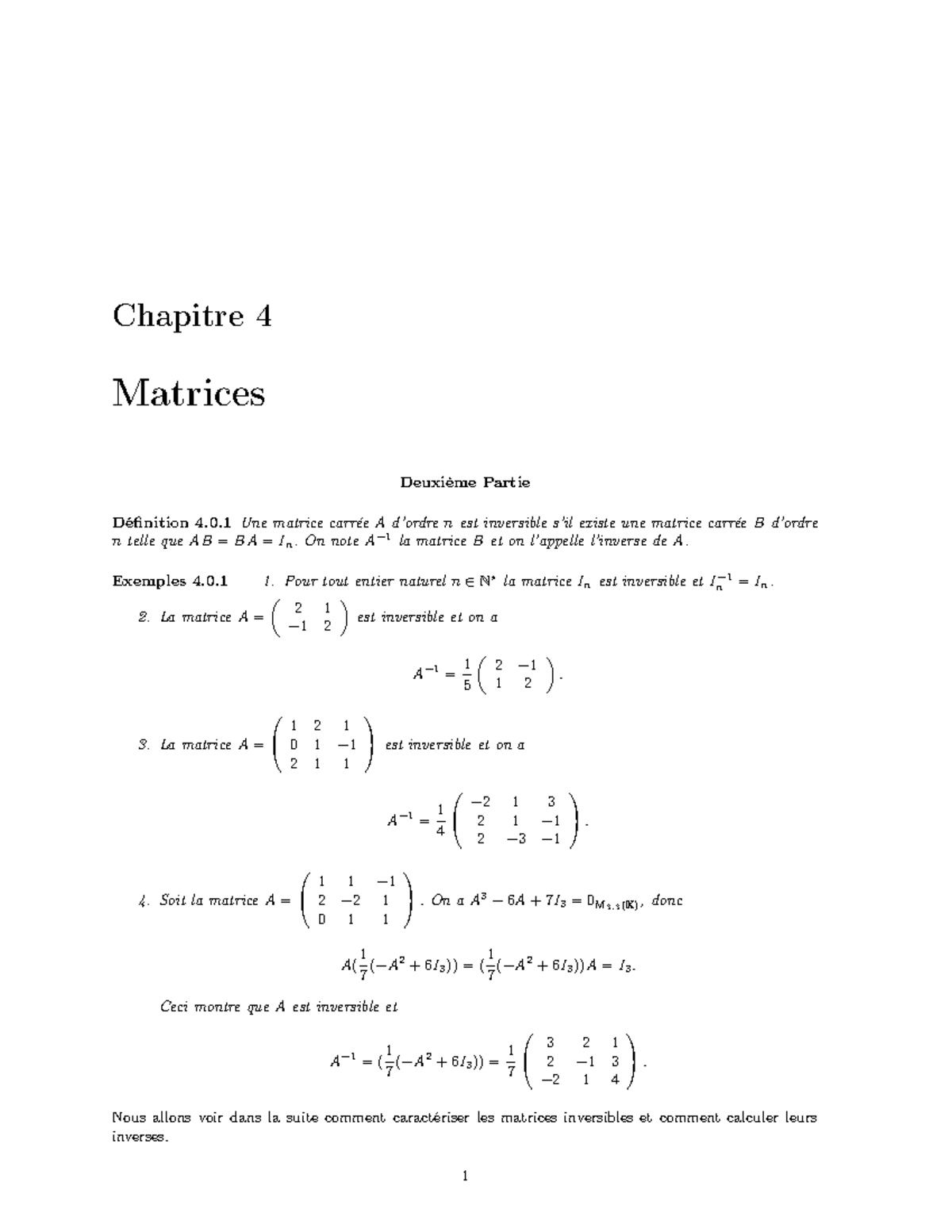 Chapitre 4-partie 2 - Matrices - Chapitre 4 Matrices Deuxième Partie ...
