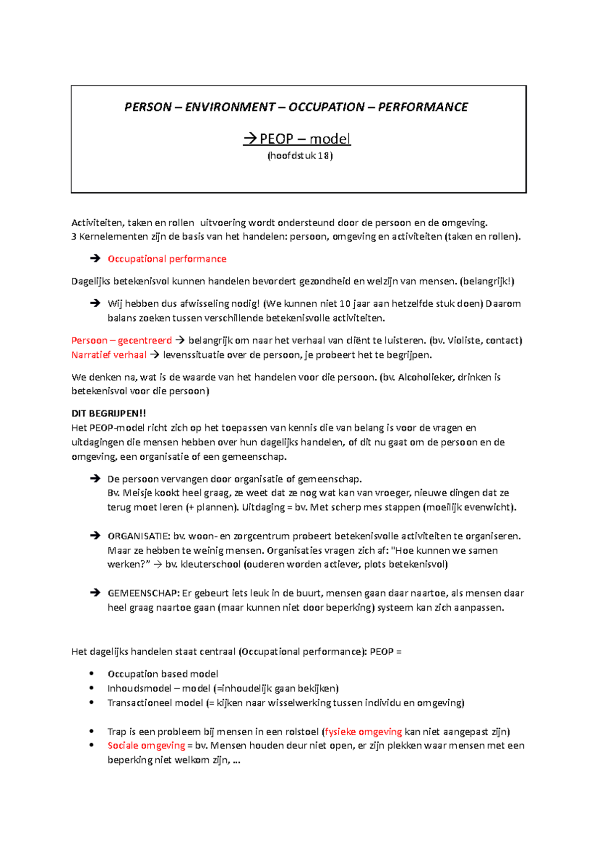 PEOP - model - PERSON – ENVIRONMENT – OCCUPATION – PERFORMANCE PEOP ...